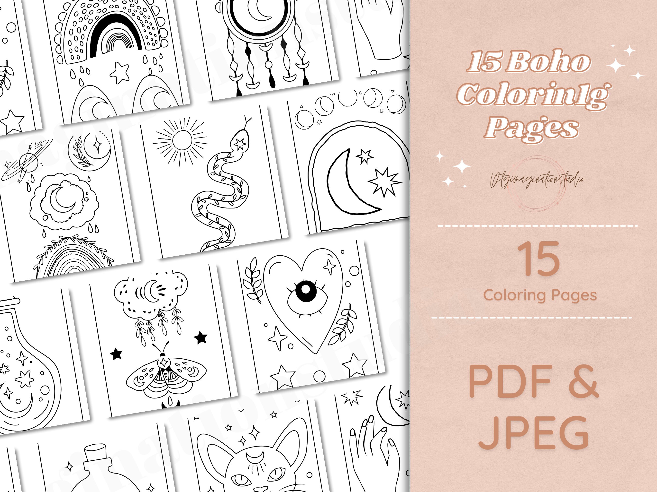 15 Magical Boho Coloring Pages | Minimalist | Adult Coloring | Digital ...