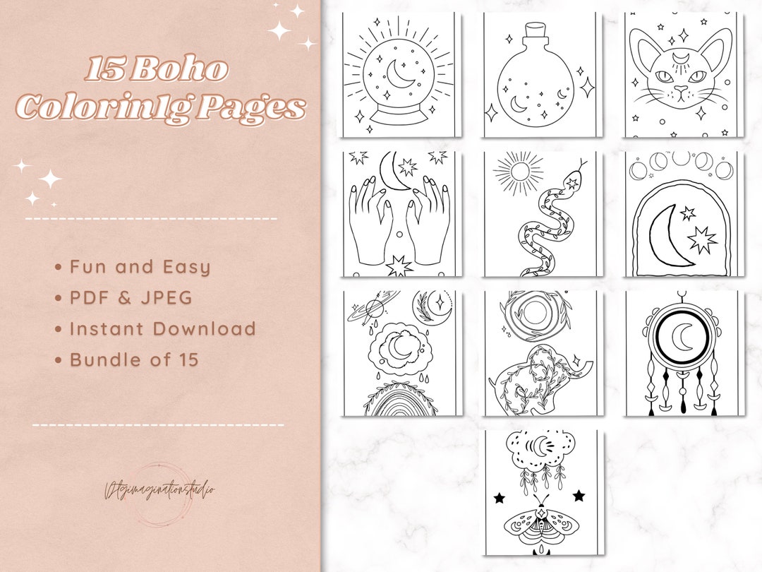 15 Magical Boho Coloring Pages | Minimalist | Adult Coloring | Digital ...