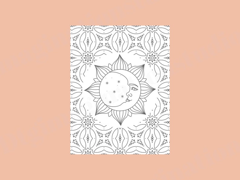 Sun, Moon, and Stars Coloring Page Celestial Coloring Page Adult ...