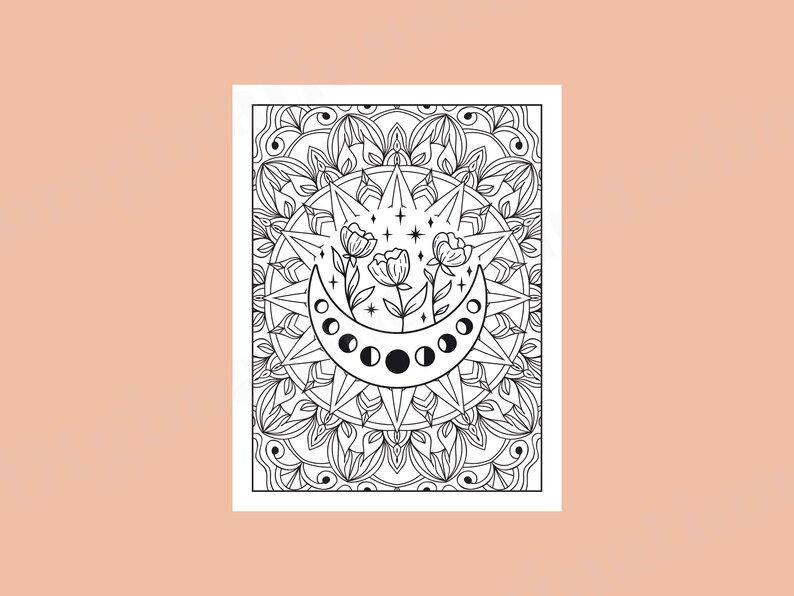 Sun, Moon, and Stars Coloring Page Celestial Coloring Page Adult ...