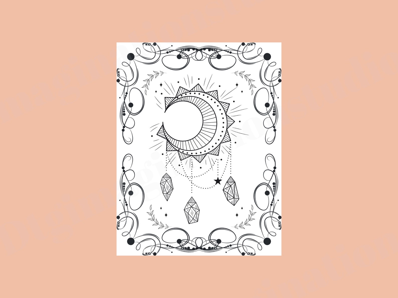 Sun, Moon, and Stars Coloring Page Celestial Coloring Page Adult ...