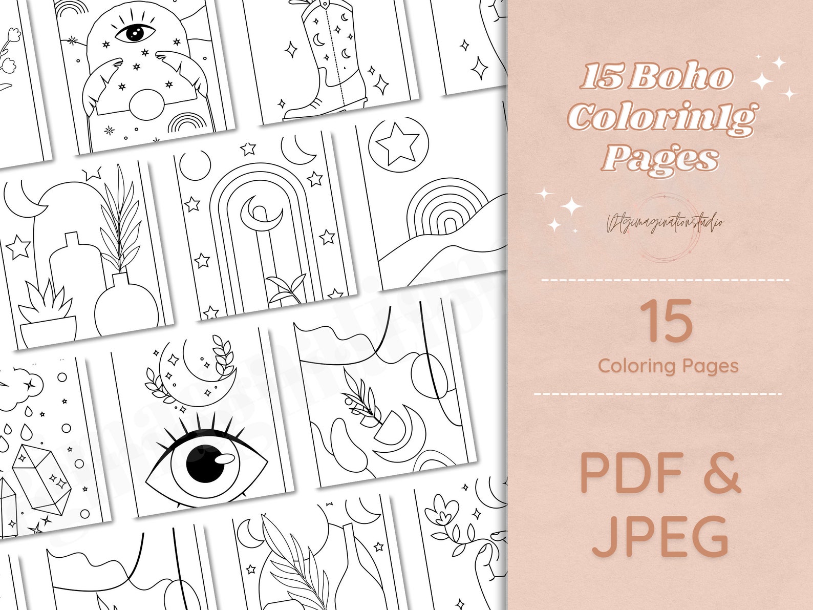 15 Boho Coloring Pages | Minimalist | Adult Coloring | Digital Download ...
