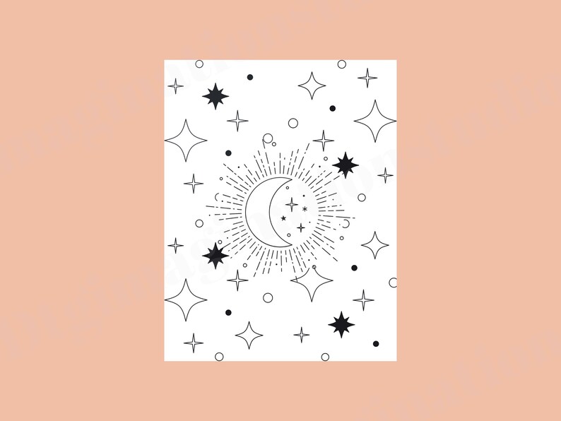 Sun, Moon, and Stars Coloring Page Celestial Coloring Page Adult ...