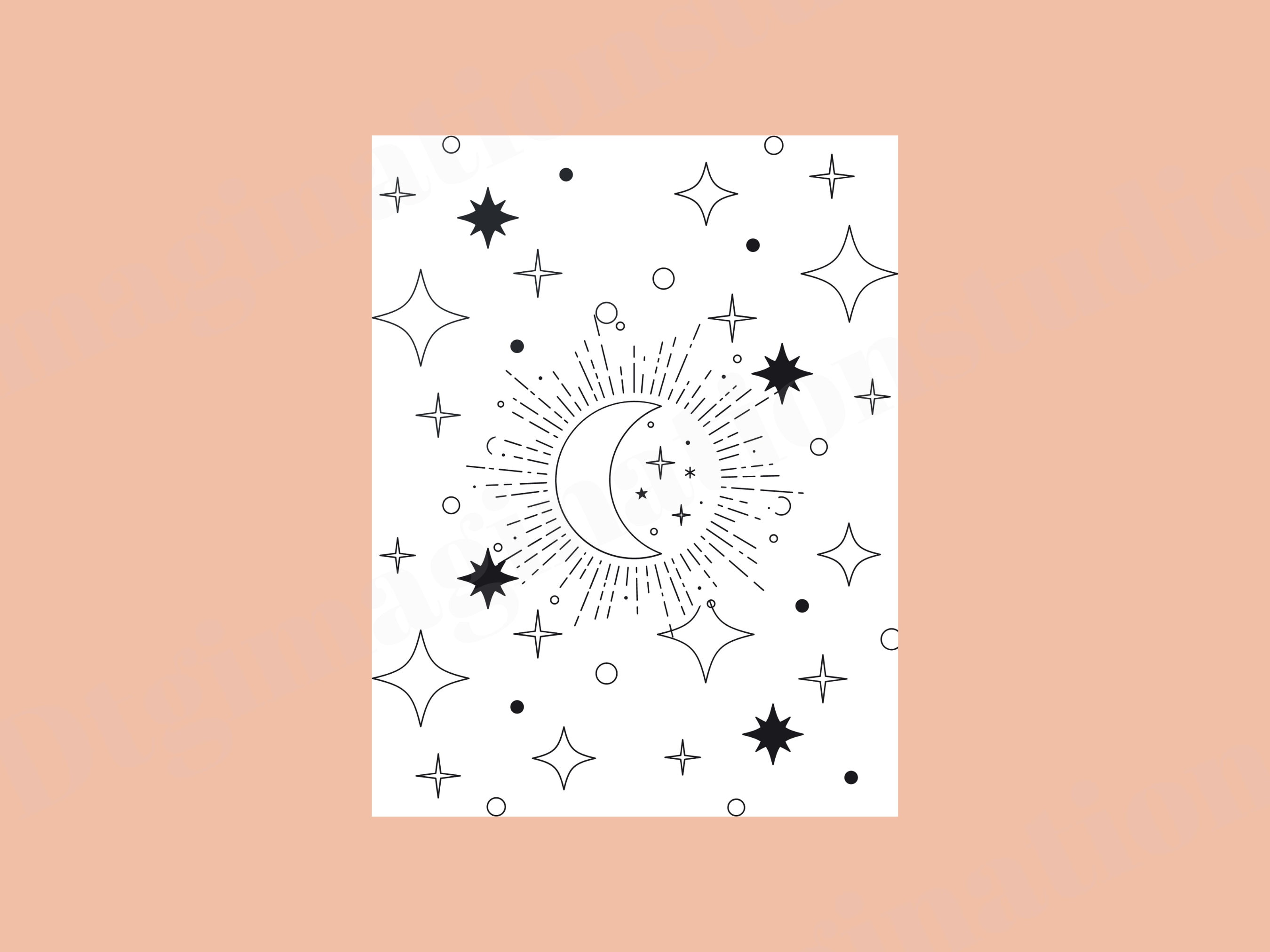 Sun, Moon, and Stars Coloring Page Celestial Coloring Page Adult ...