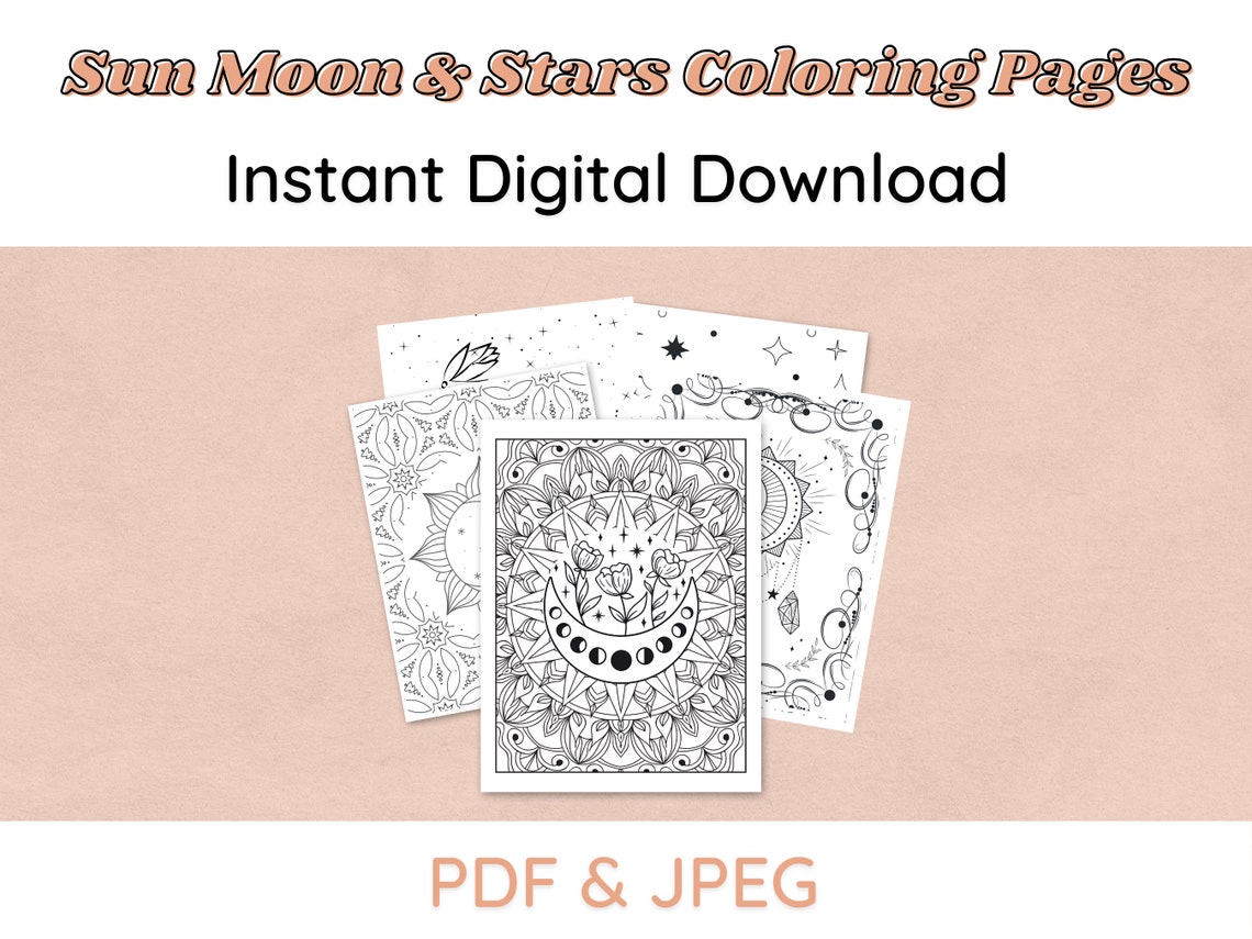 Sun, Moon, and Stars Coloring Page Celestial Coloring Page Adult ...