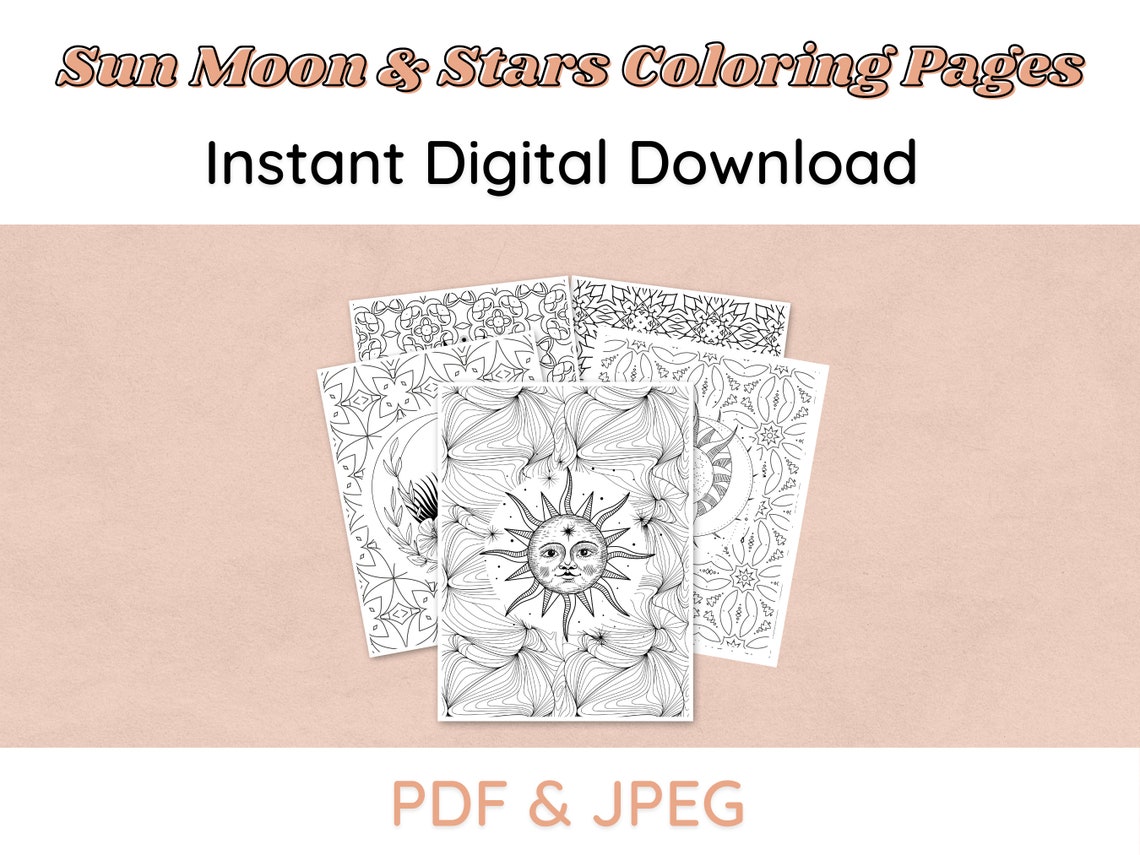 Sun, Moon, and Stars Coloring Page Celestial Coloring Page Adult ...