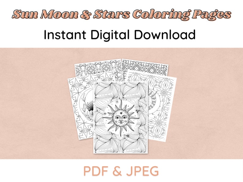 Sun, Moon, and Stars Coloring Page Celestial Coloring Page Adult ...