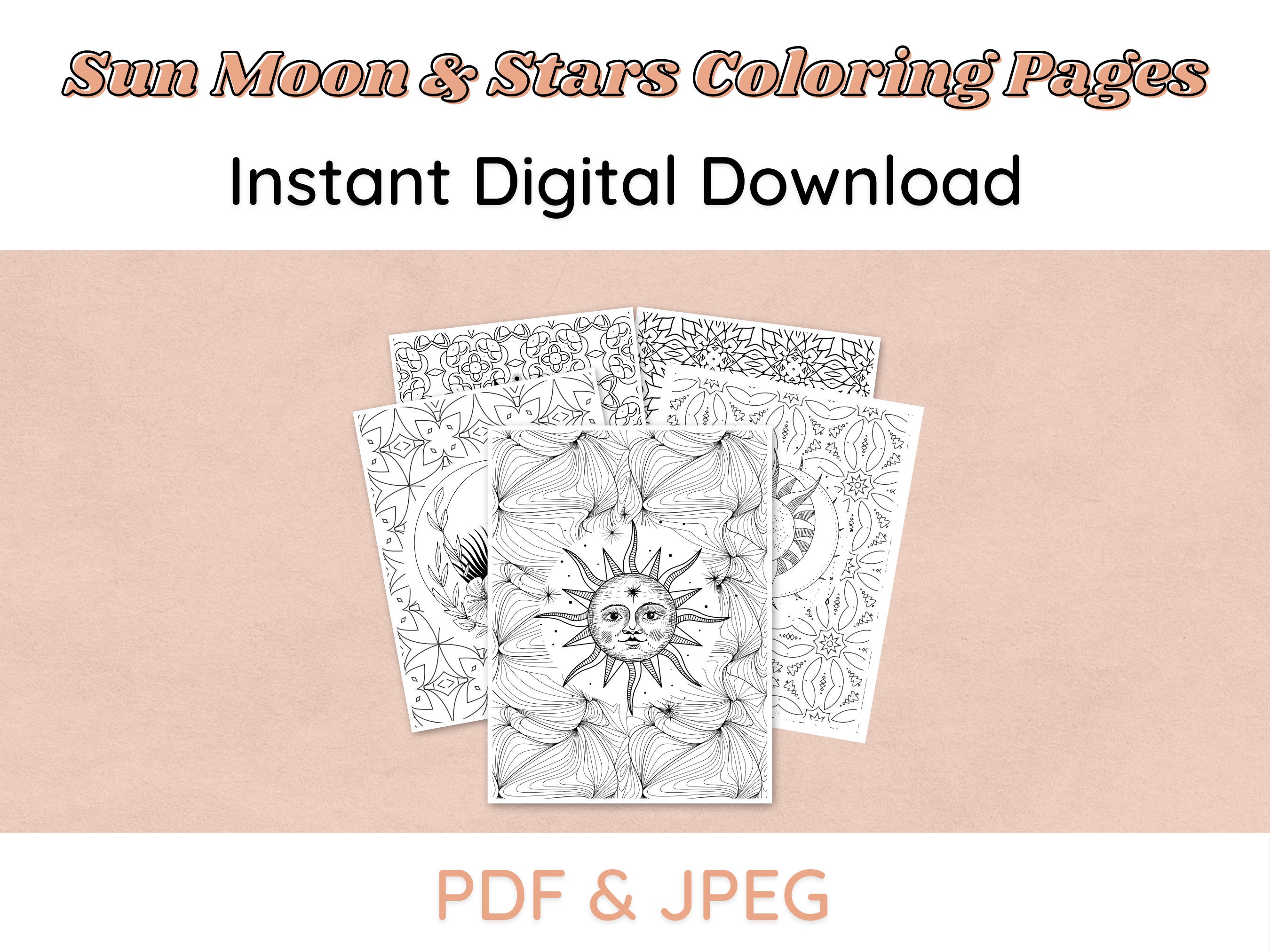 Sun, Moon, and Stars Coloring Page Celestial Coloring Page Adult ...