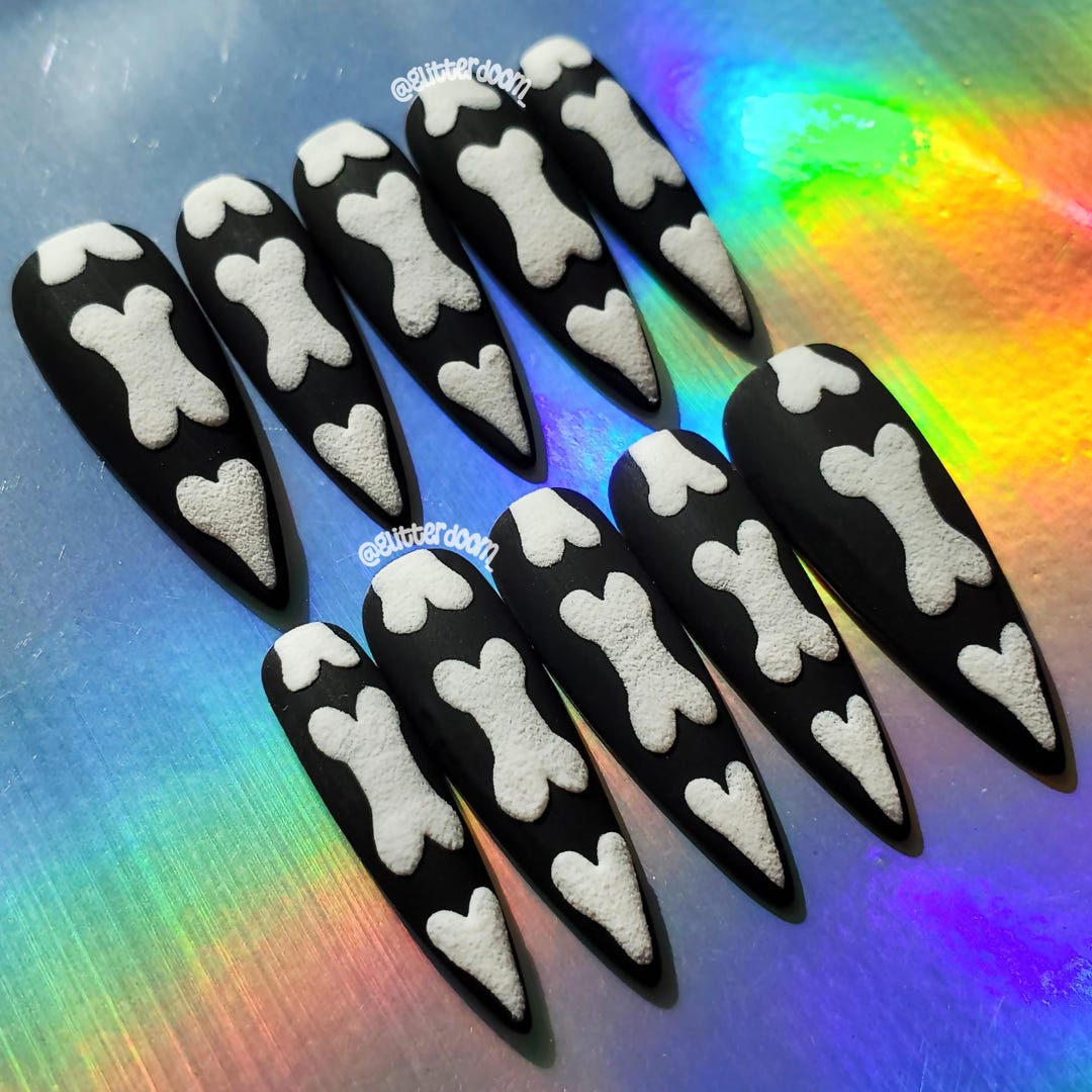 BONEZ | Ready to Ship Skeleton Halloween Press on Gel Nails | Includes ...