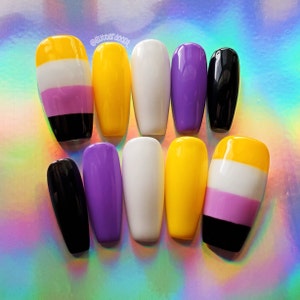 ENBY PRIDE | Nonbinary Nb Pride Flag Press on Gel Nails | Includes Application Kit! - Etsy