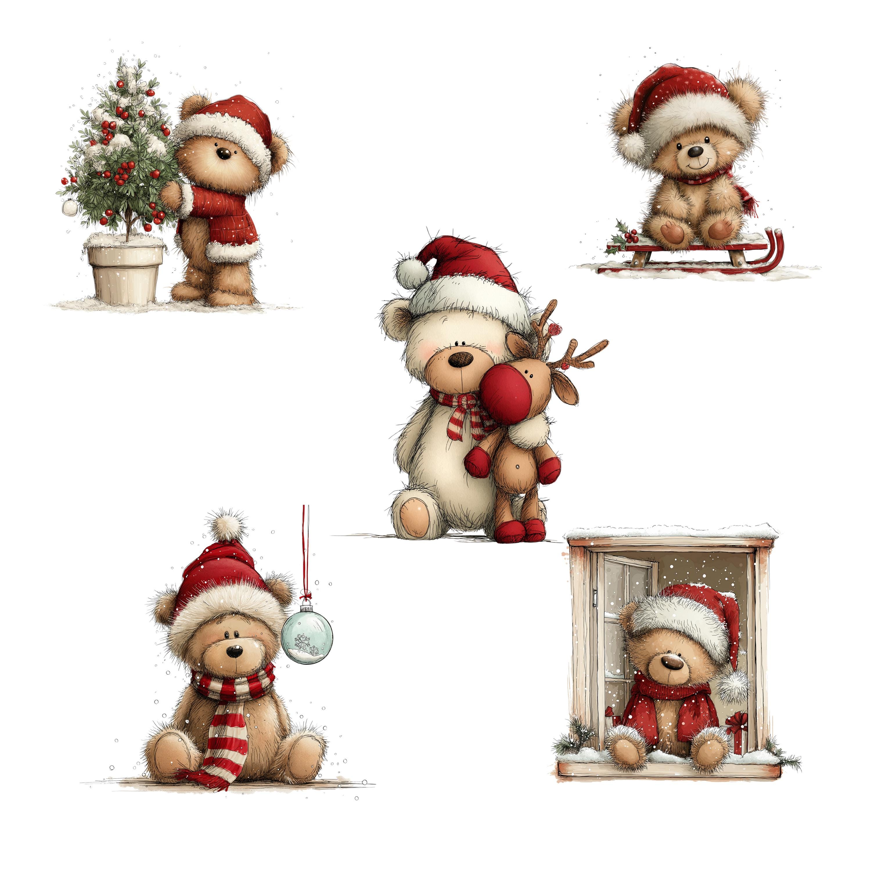 Bears Christmas Clipart: Festive Holiday Graphics (digital Download ...