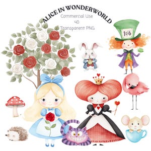 Alice in Wonderland Clipart: Watercolor Fairy Tale Images (commercial ...