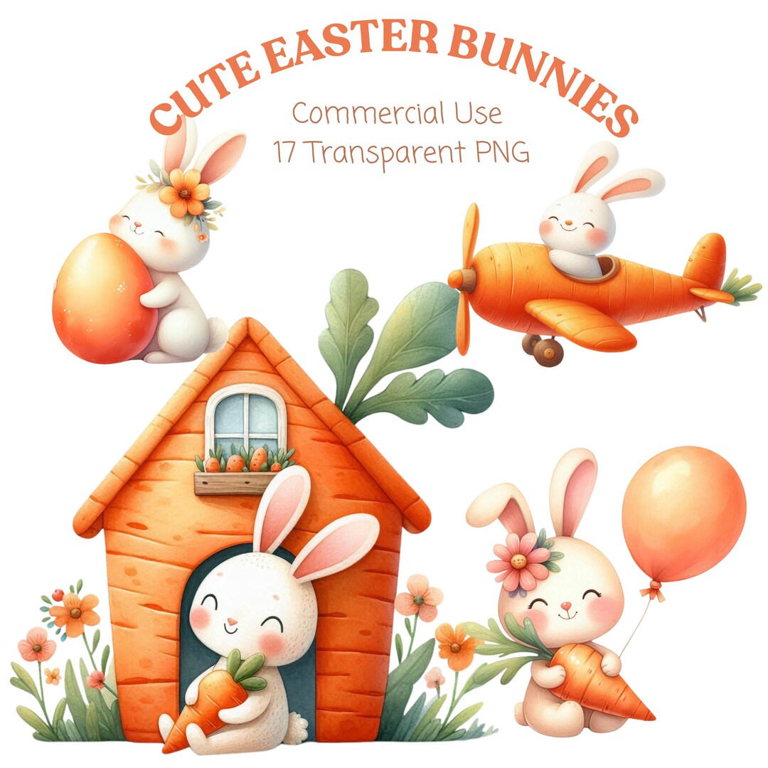 Watercolor Rabbits Clipart | Cute Bunny | Baby Rabbit| Cute Rabbit ...