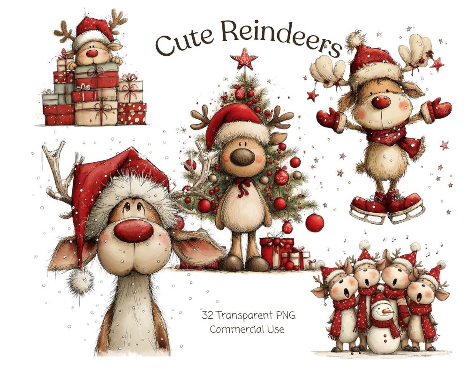 Reindeer Christmas Clipart: Festive Holiday Graphics (digital Download ...