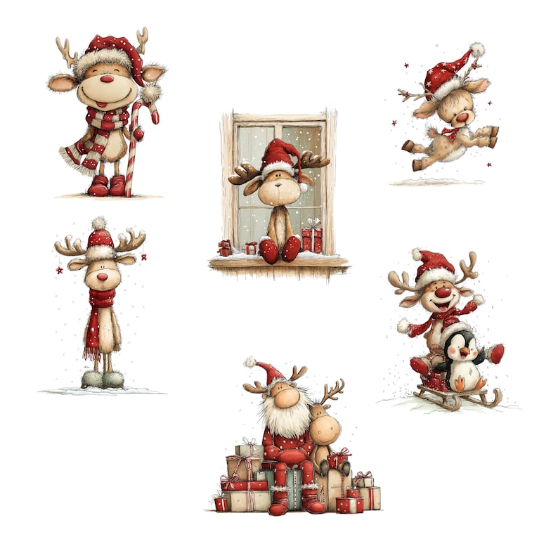Reindeer Christmas Clipart: Festive Holiday Graphics (digital Download ...