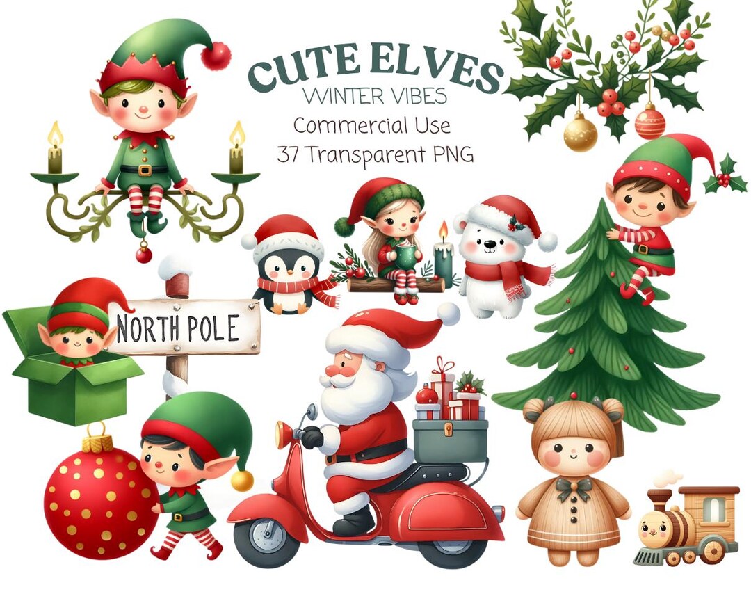 Christmas Clipart Commercial Use Santa Clipart Cute Santa Watercolor ...