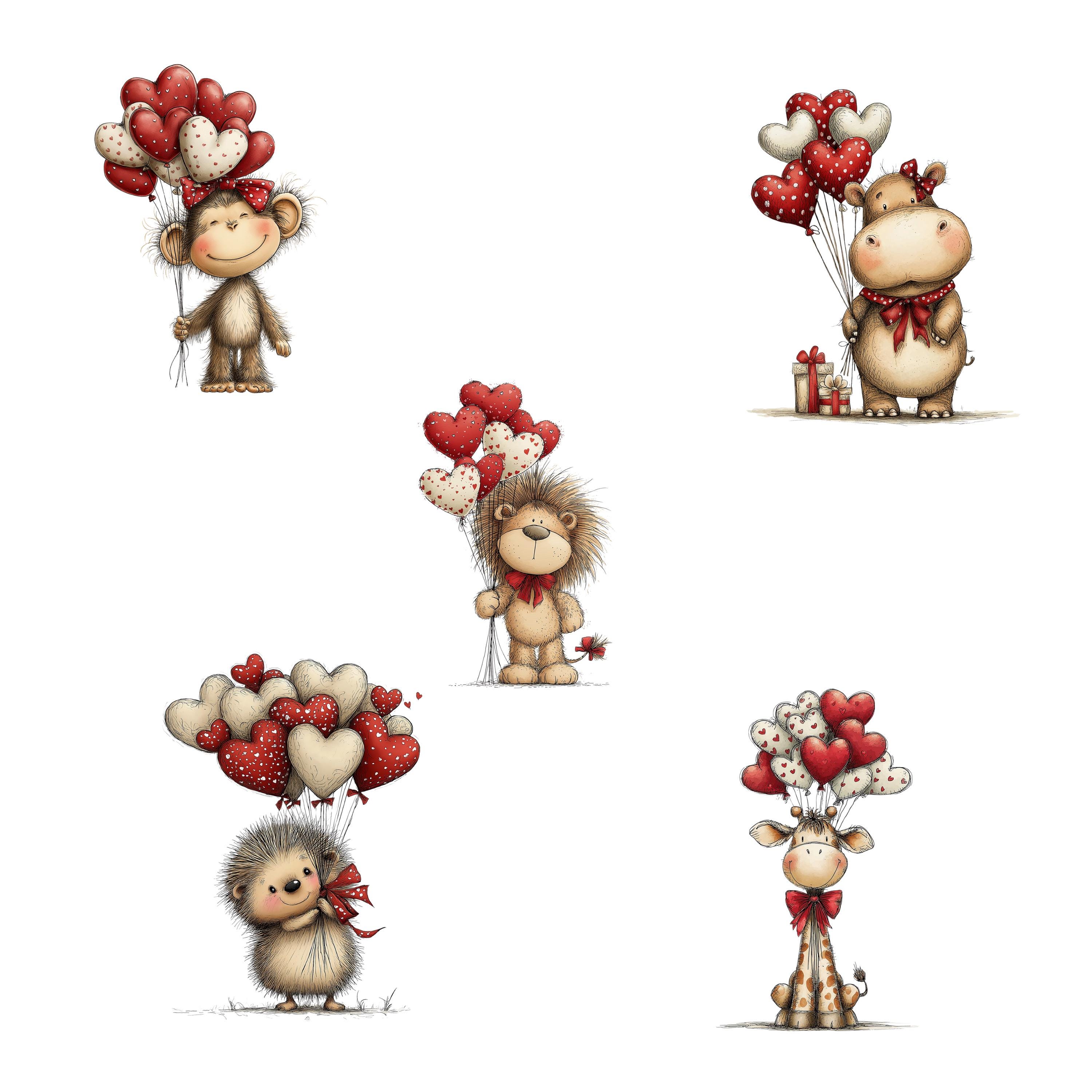 Animals Valentine Day Messengers Clipart: Whimsical Graphics (digital ...
