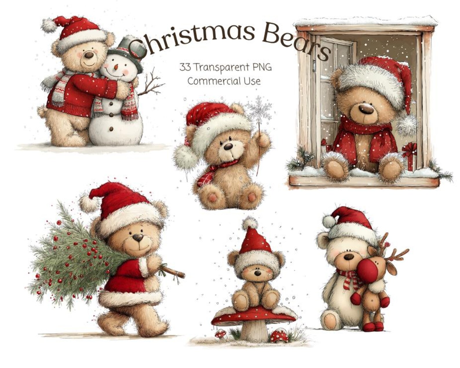 Bears Christmas Clipart: Festive Holiday Graphics (digital Download ...