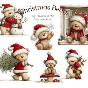 Bears Christmas Clipart: Festive Holiday Graphics (digital Download ...