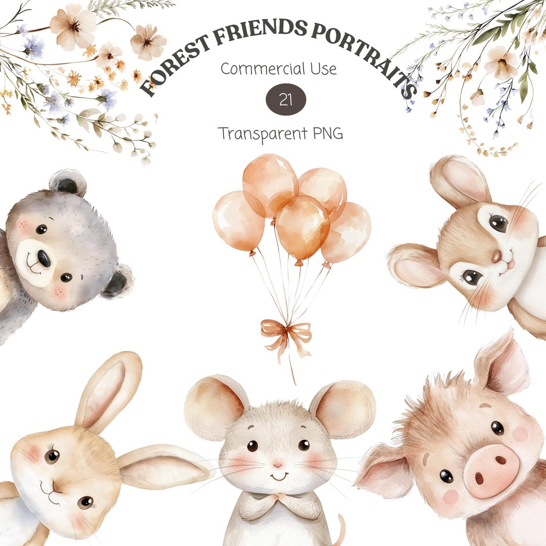 Forest Animal Clipart | Nursery Watercolor PNG (instant Download) - Etsy