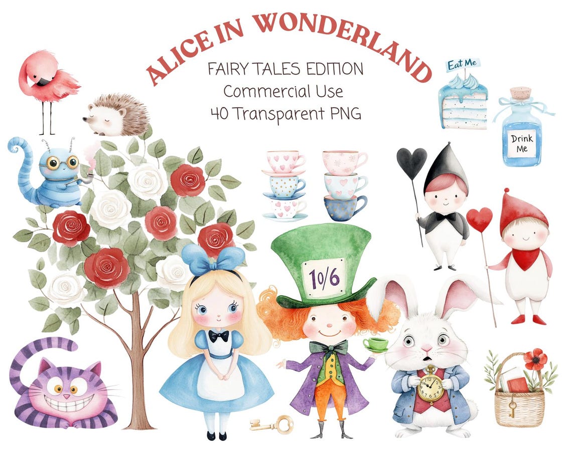 Alice in Wonderland Watercolor Clipart | Fairy Tale Clipart | Alice in ...