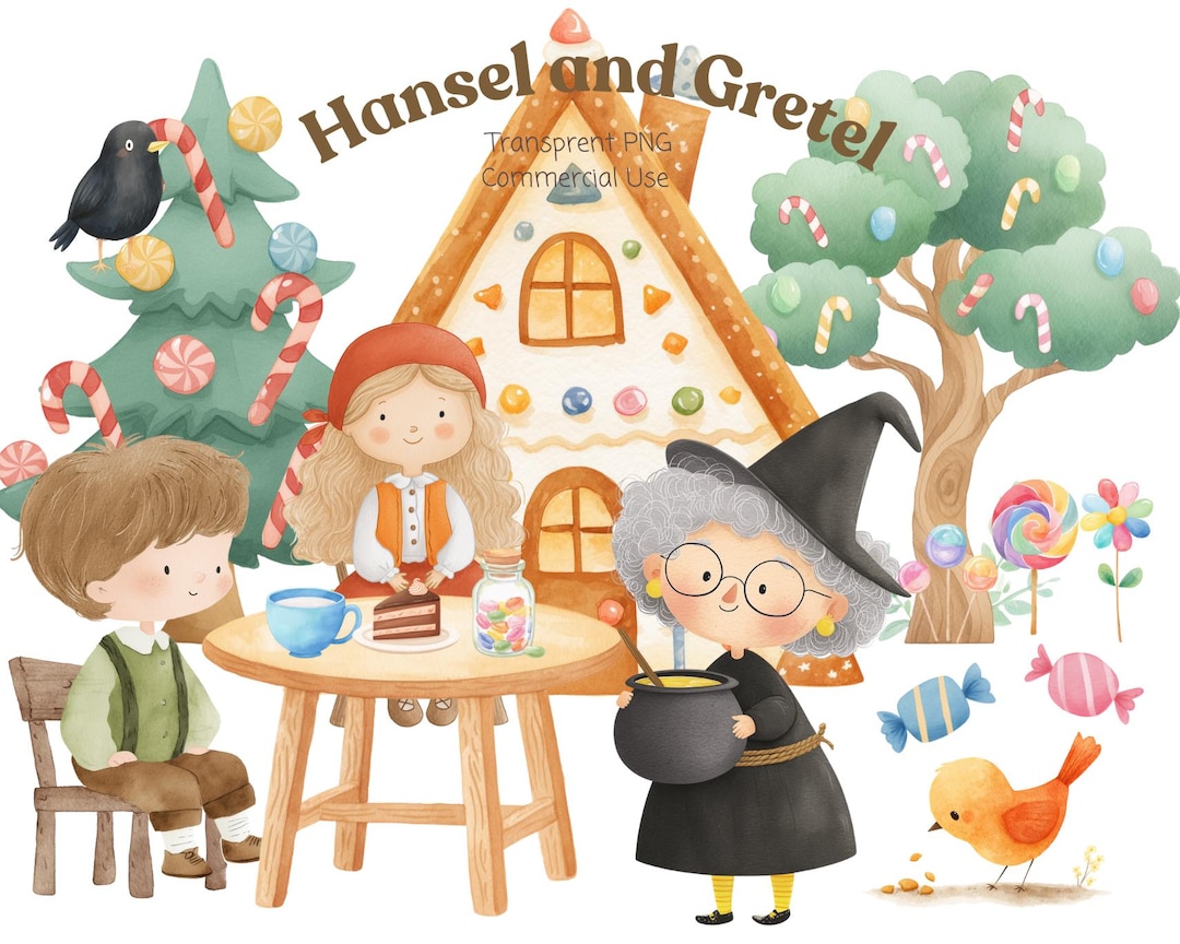 Hansel and Gretel Clipart: Watercolor Storybook PNG Images (digital ...