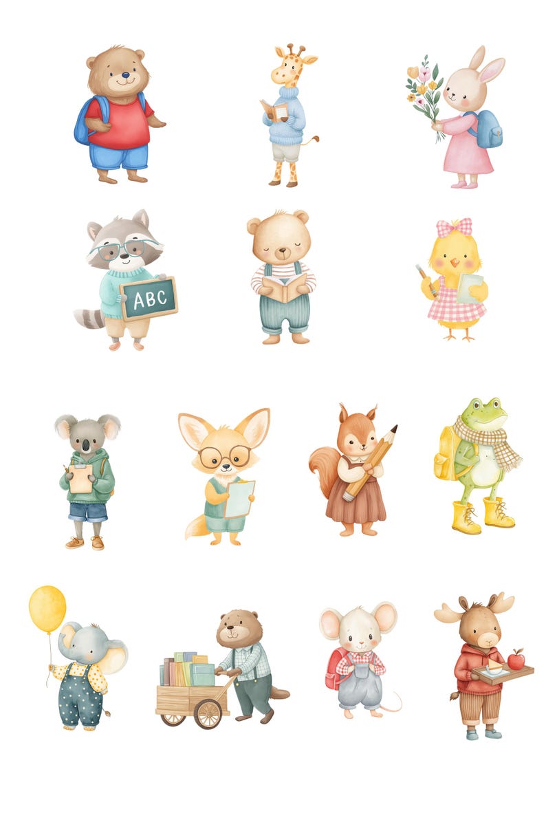 School Clipart Bundle – Cute Animals, Woodland Autumn Classroom ...