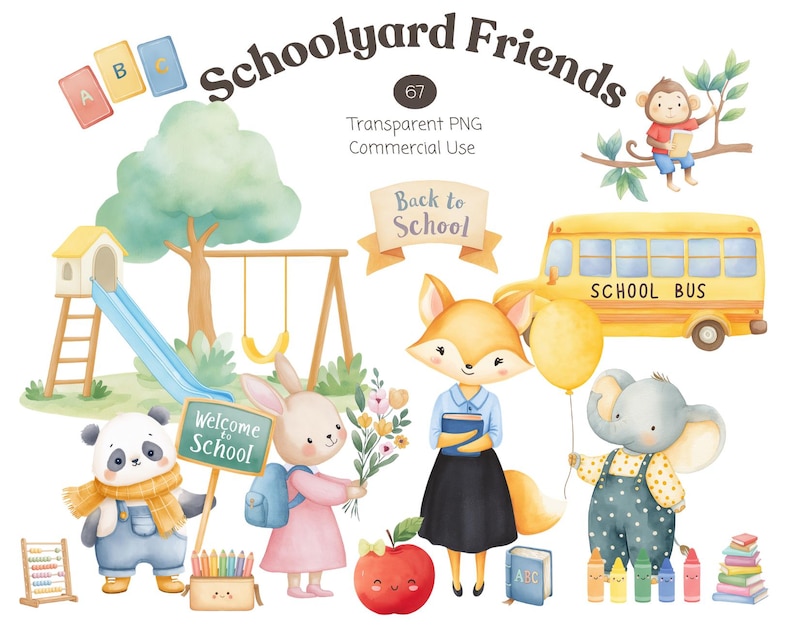 School Clipart Bundle – Cute Animals, Woodland Autumn Classroom ...