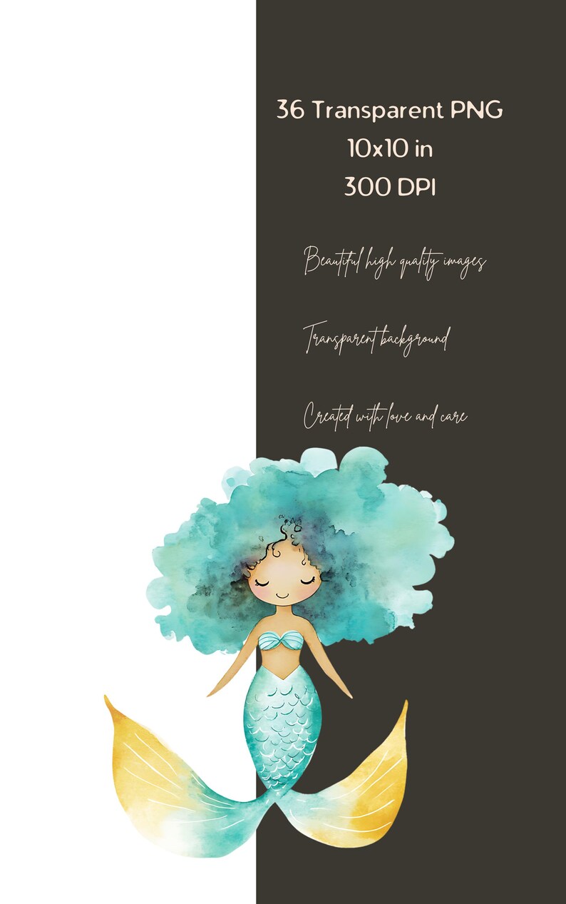 Cute Mermaid Clipart | Watercolor Mermaid | Under the Sea | Little ...