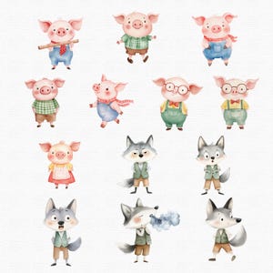 Three Little Pigs Clipart Bundle: Fairy Tale Nursery Art (PNG, PDF ...