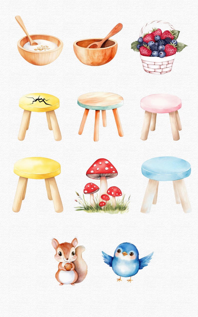 Goldilocks and Three Bears Clipart: Watercolor Forest Animals (PNG) - Etsy