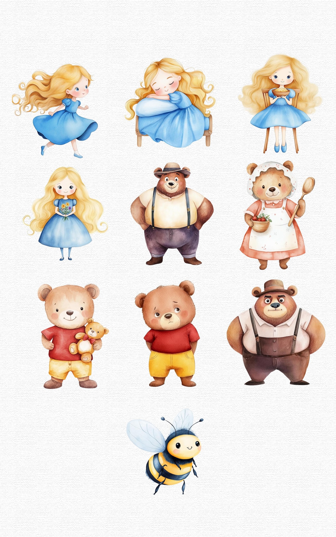 Goldilocks and Three Bears Clipart: Watercolor Forest Animals (PNG) - Etsy