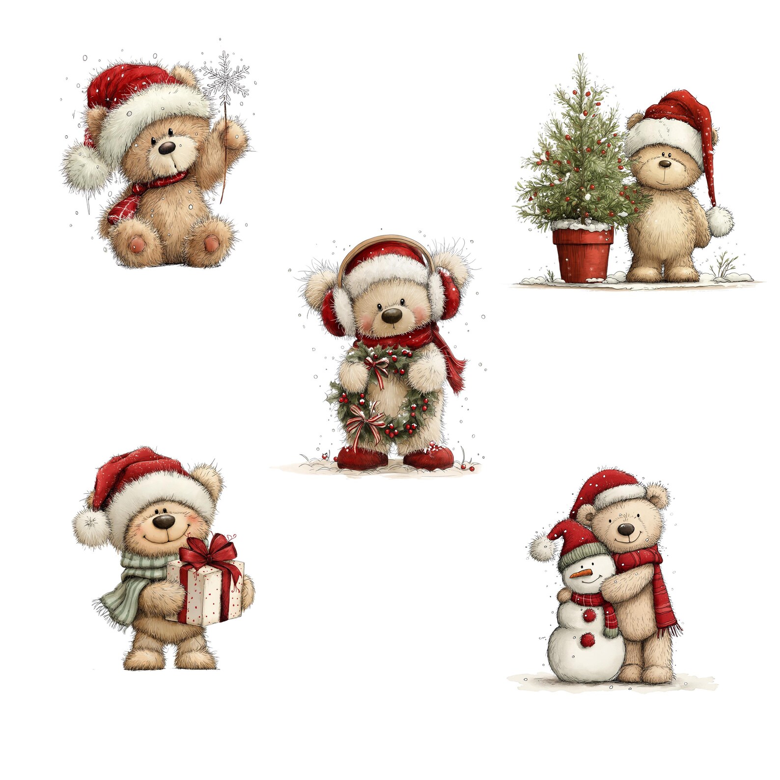 Bears Christmas Clipart: Festive Holiday Graphics (digital Download ...
