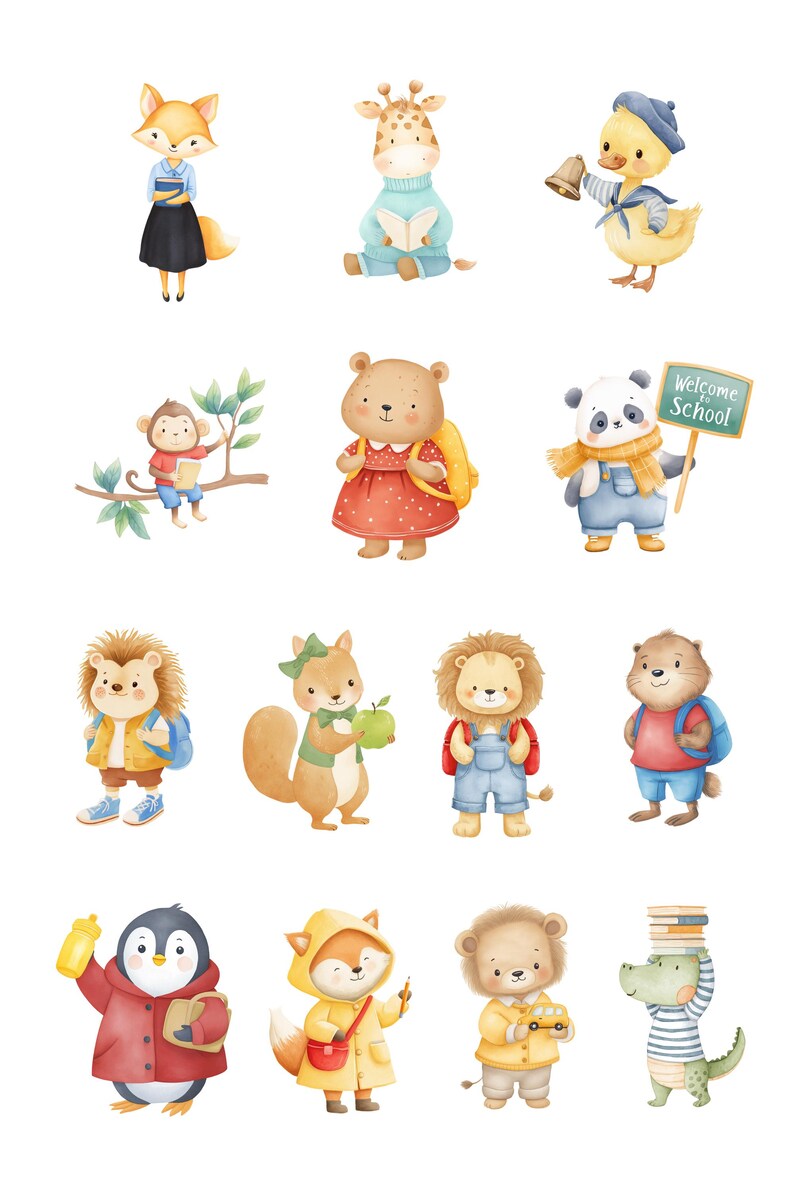 School Clipart Bundle – Cute Animals, Woodland Autumn Classroom ...