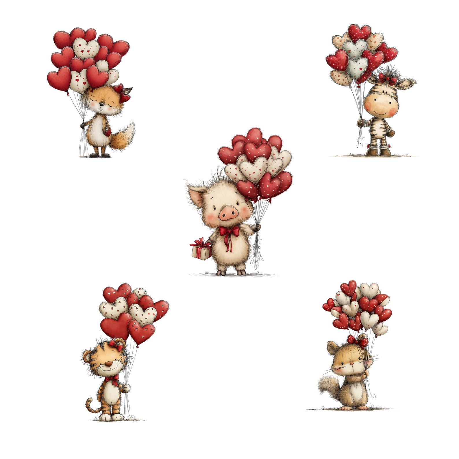 Animals Valentine Day Messengers Clipart: Whimsical Graphics (digital ...
