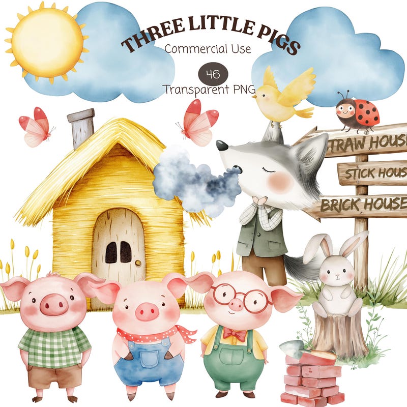 3 Little Pigs Wall Paper - Etsy
