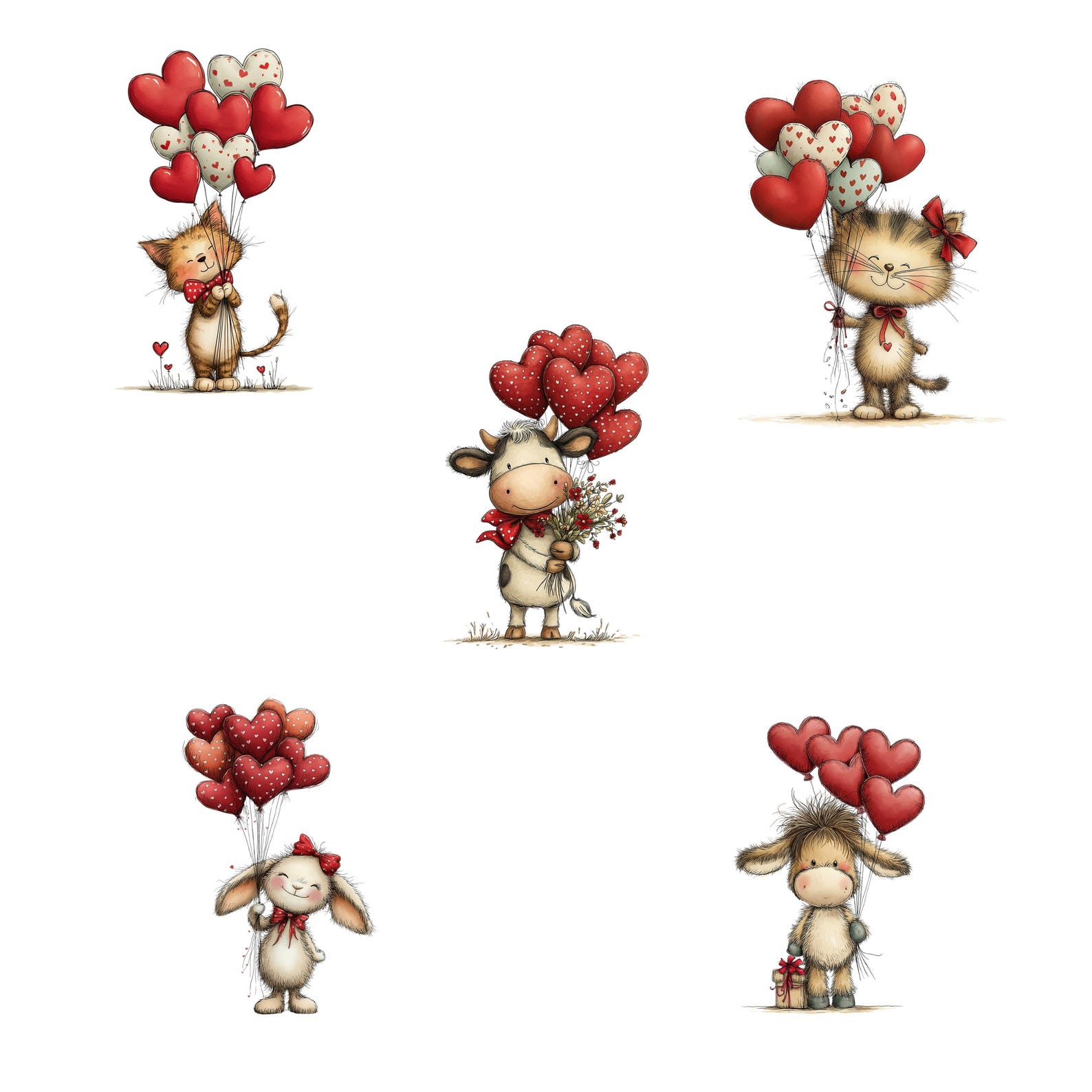 Animals Valentine Day Messengers Clipart: Whimsical Graphics (digital ...