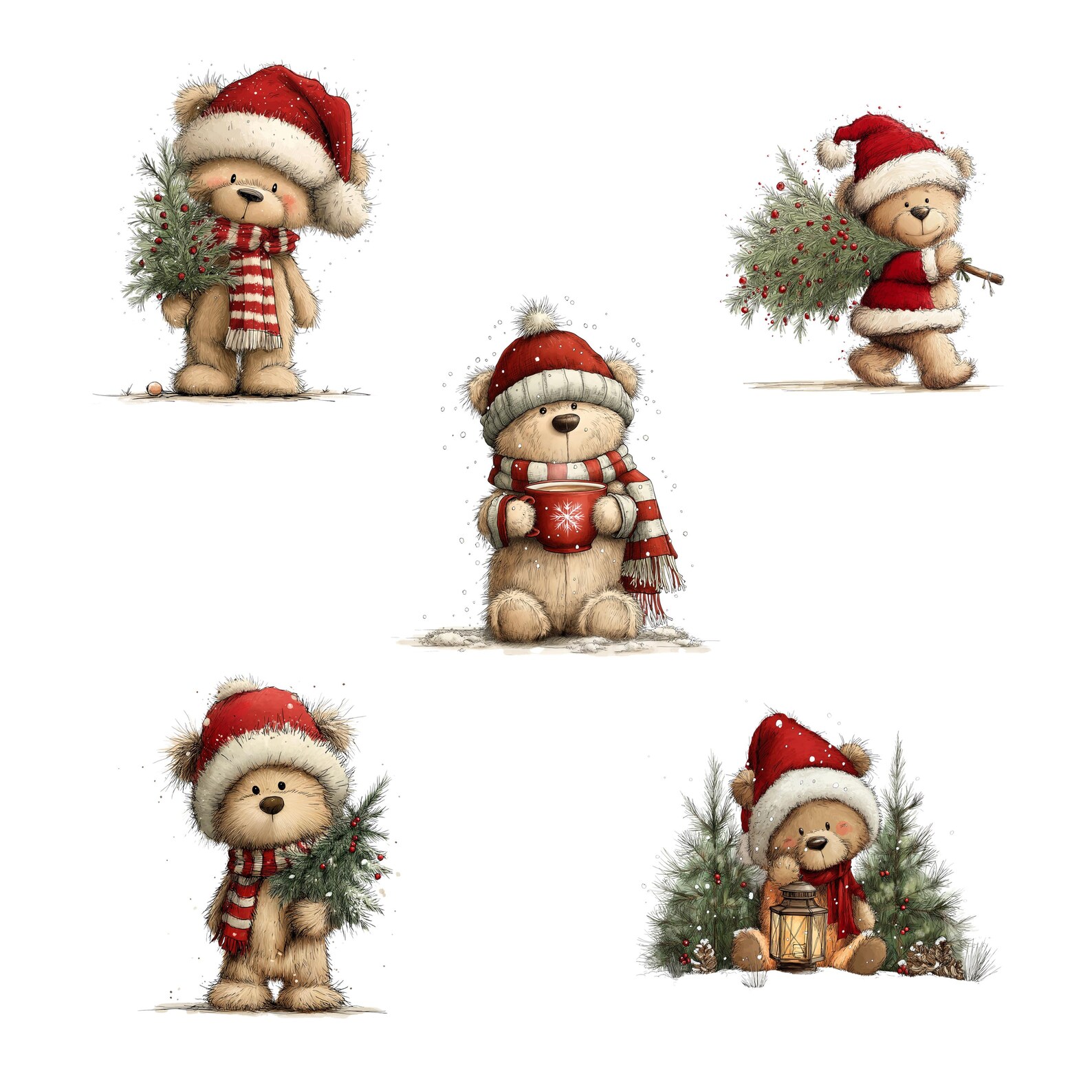 Bears Christmas Clipart: Festive Holiday Graphics (digital Download ...