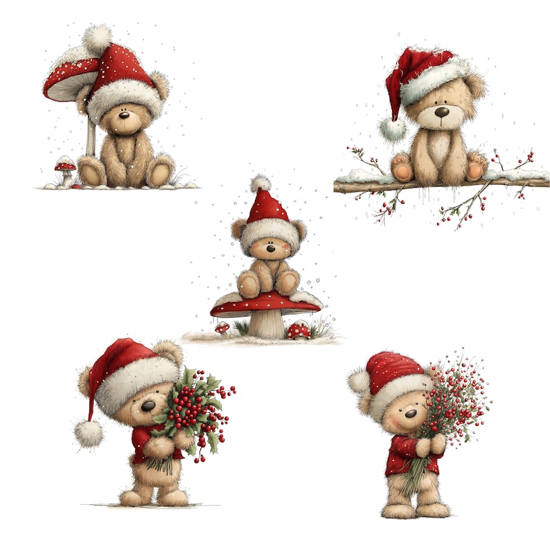 Bears Christmas Clipart: Festive Holiday Graphics (digital Download ...