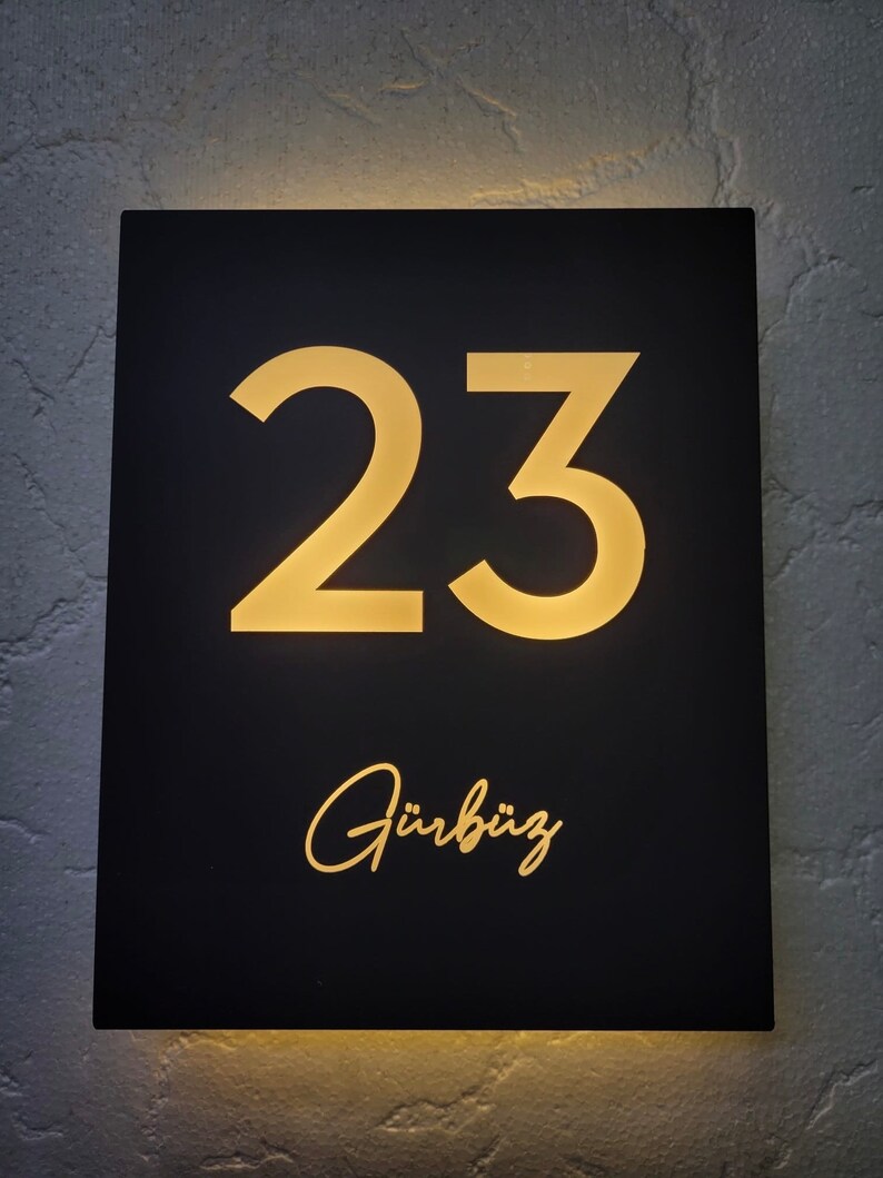 Family Name House Sign, Outdoor Floating House Number Sign, Modern LED ...