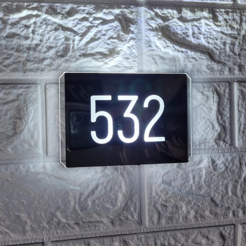 Illuminated House Number Sign, Modern LED Door Numbers, Custom Address ...