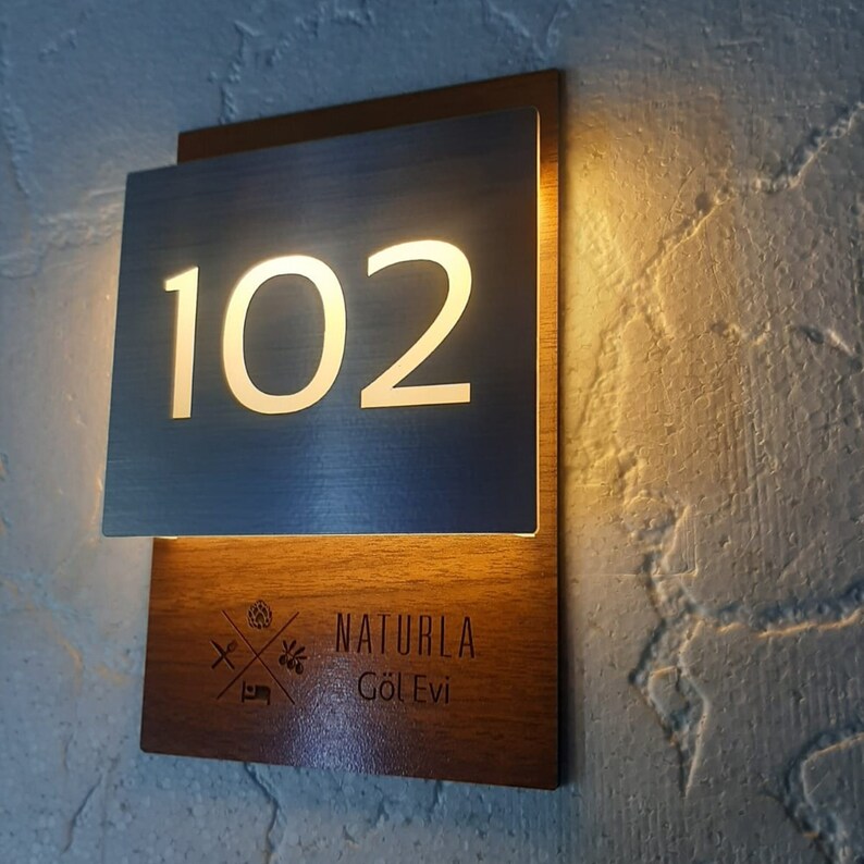 Custom Wooden Door Sign for Hotel, LED Door Number Sign for Hotel Room ...