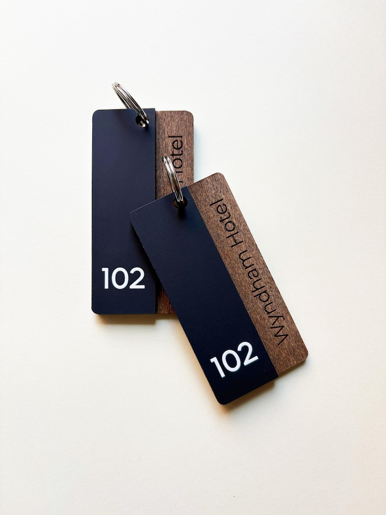 Wooden Hotel Keychain, Engraved Hotel Name and Room Number ...
