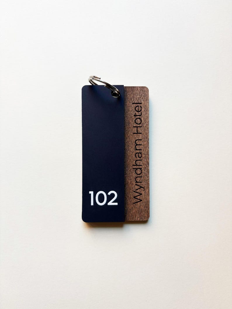 Wooden Hotel Keychain, Engraved Hotel Name and Room Number ...