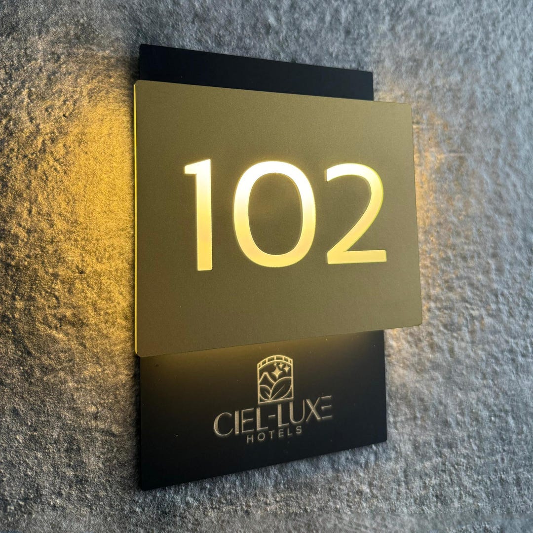 Gold Acrylic Illuminated Hotel Room Sign, Custom LED Modern Door Plaque ...