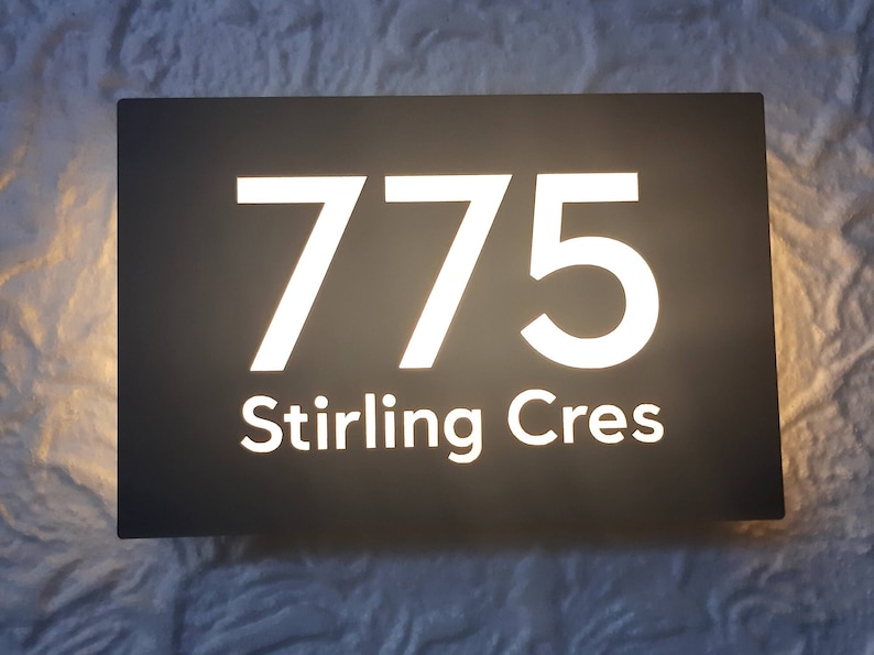 Stylish Floating LED House Number Sign, Modern Black Home Number Sign ...