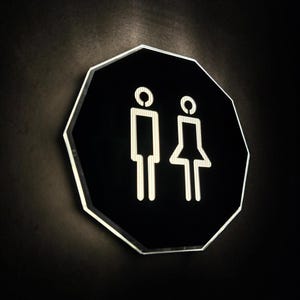 Glow Restroom Sign, LED Unisex Toilet Symbol, Backlit Bathroom Icon ...