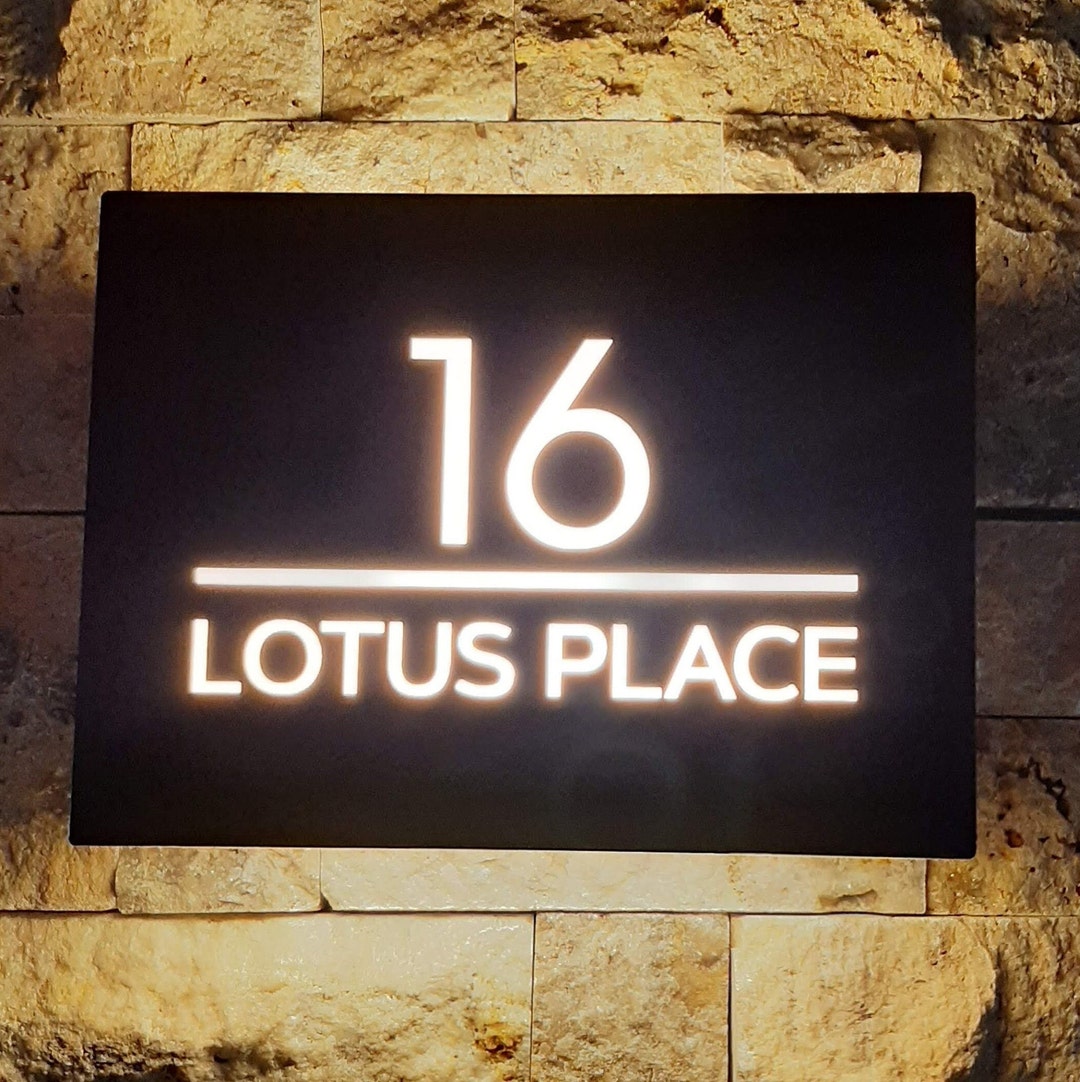 Elegant House Number Sign, Modern Black Address Sign, Custom LED Home ...