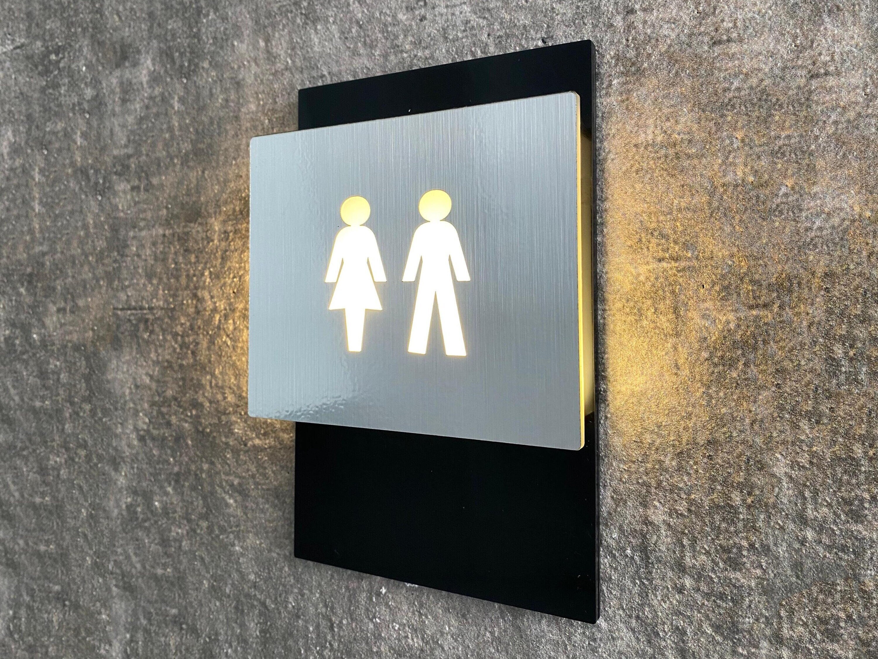 Luminous Restroom Sign, Lighted Toilet Icon, Backlit Bathroom Decor ...