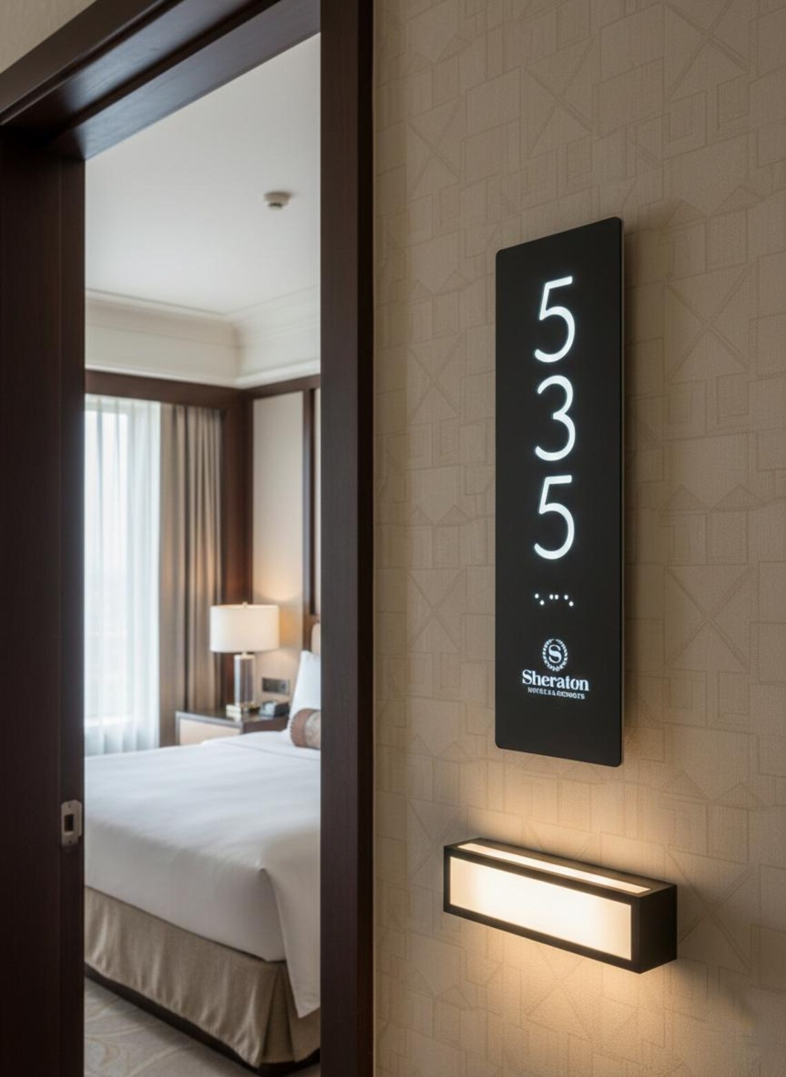 Modern ADA Braille Room Number Sign, Custom Hotel Door Plaque With Logo ...
